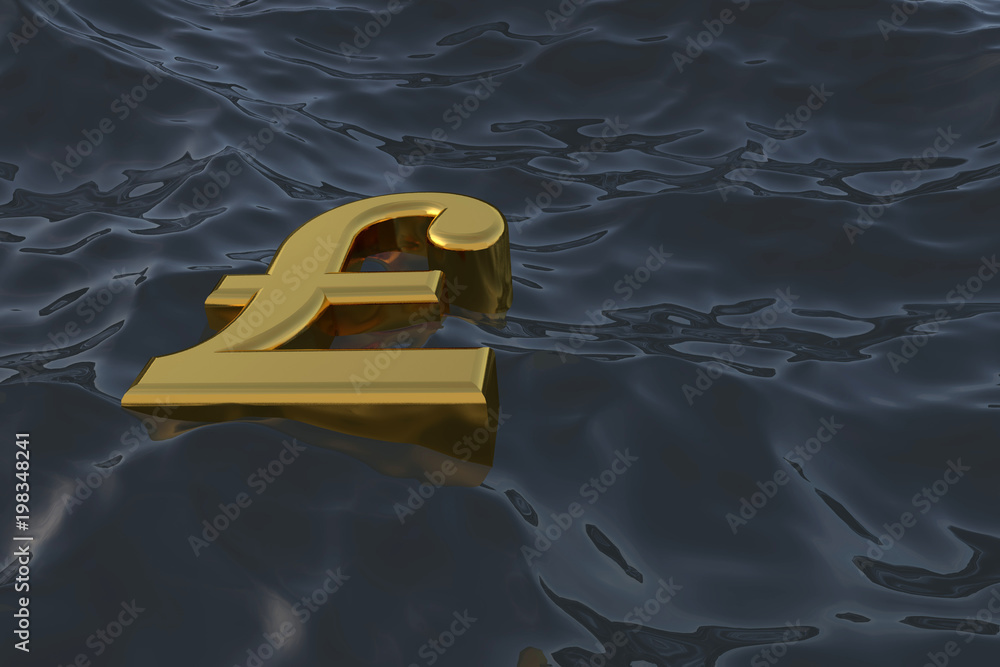 British pound sterling symbol at sea. Drowning in debt financial ...