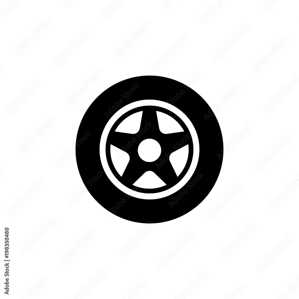 Car Wheel. Flat Vector Icon. Simple black symbol on white background ...