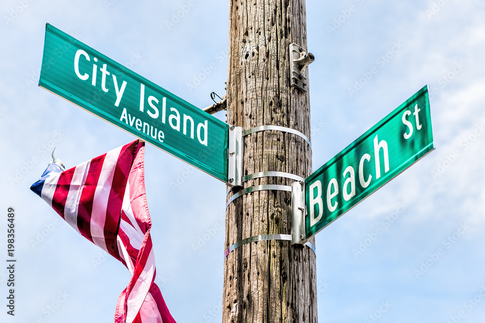 City Island Avenue and Beach street signs at intersection in Bronx, New ...