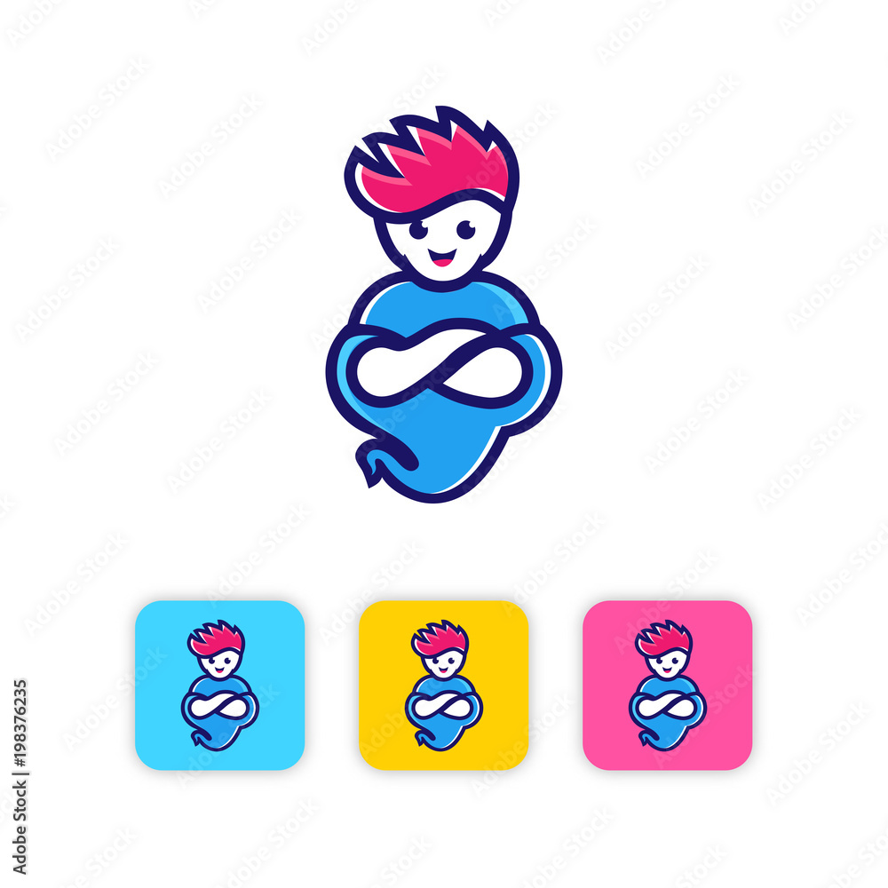 Genie icons, Aladdin signs, Superhero flat symbols. Stylized man for a ...