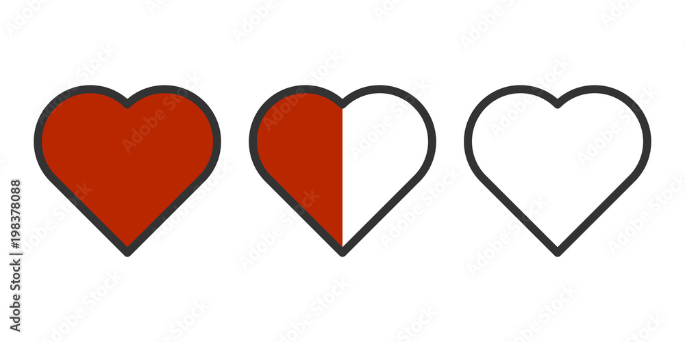 Vector image of three hearts in a row - completely filled, half of the ...