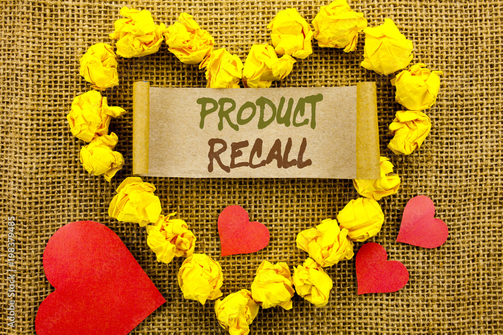 Handwriting Announcement text showing Product Recall. Concept meaning ... Handwriting Announcement text showing Product Recall. Concept meaning ...