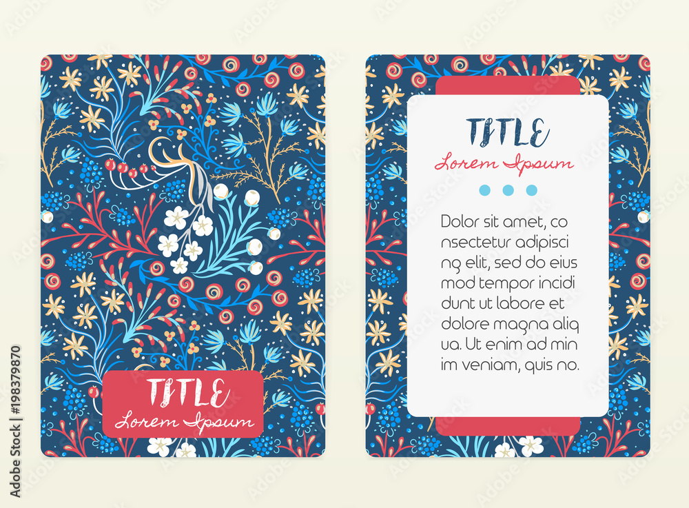 Cover design with floral pattern. Hand drawn creative flowers. Colorful ...