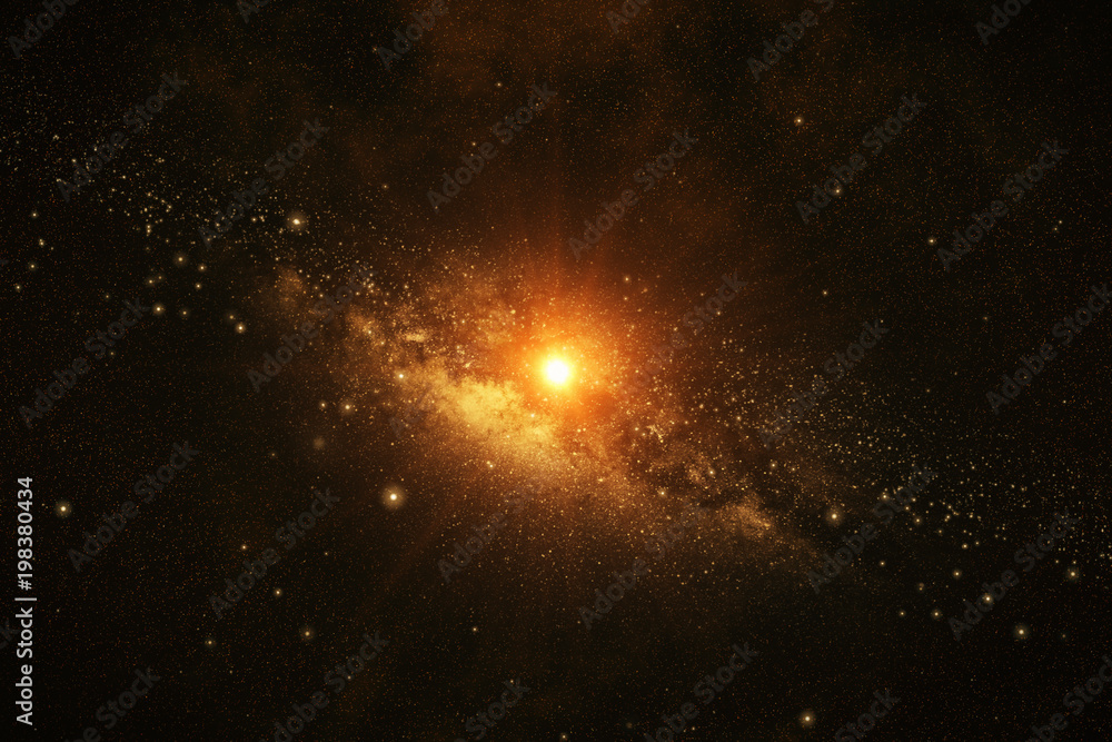 The solar system with stars and the sun in outer space 3d illustration ...