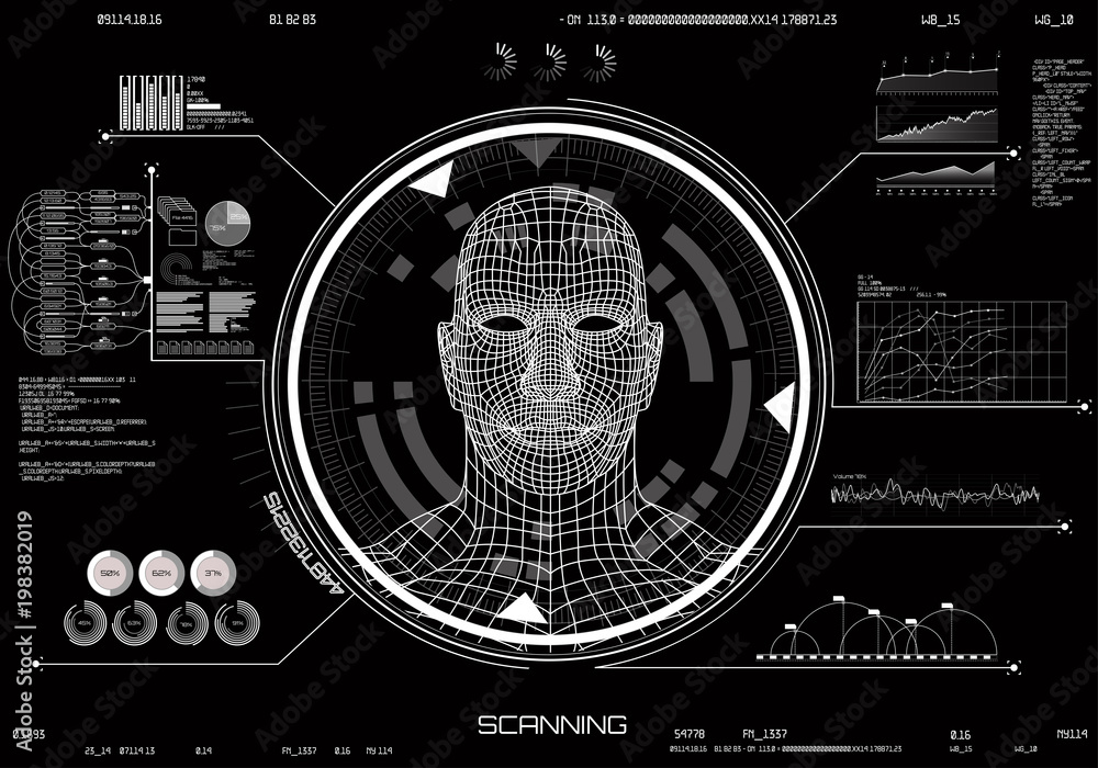 HUD UI. Concept of face scanning. Machine learning systems technology ...