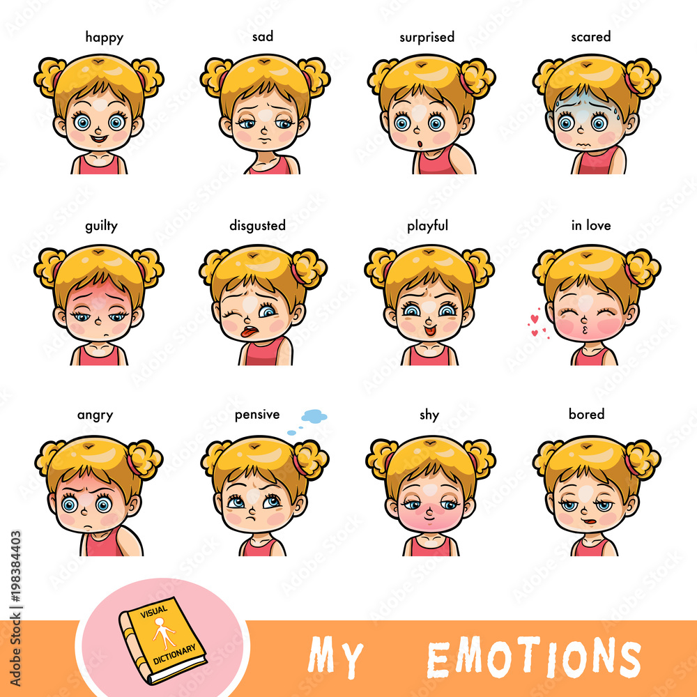 Cartoon visual dictionary for children. The human emotions Stock Vector ...