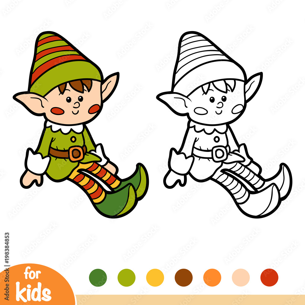 Coloring book for children, Elf Stock Vector | Adobe Stock