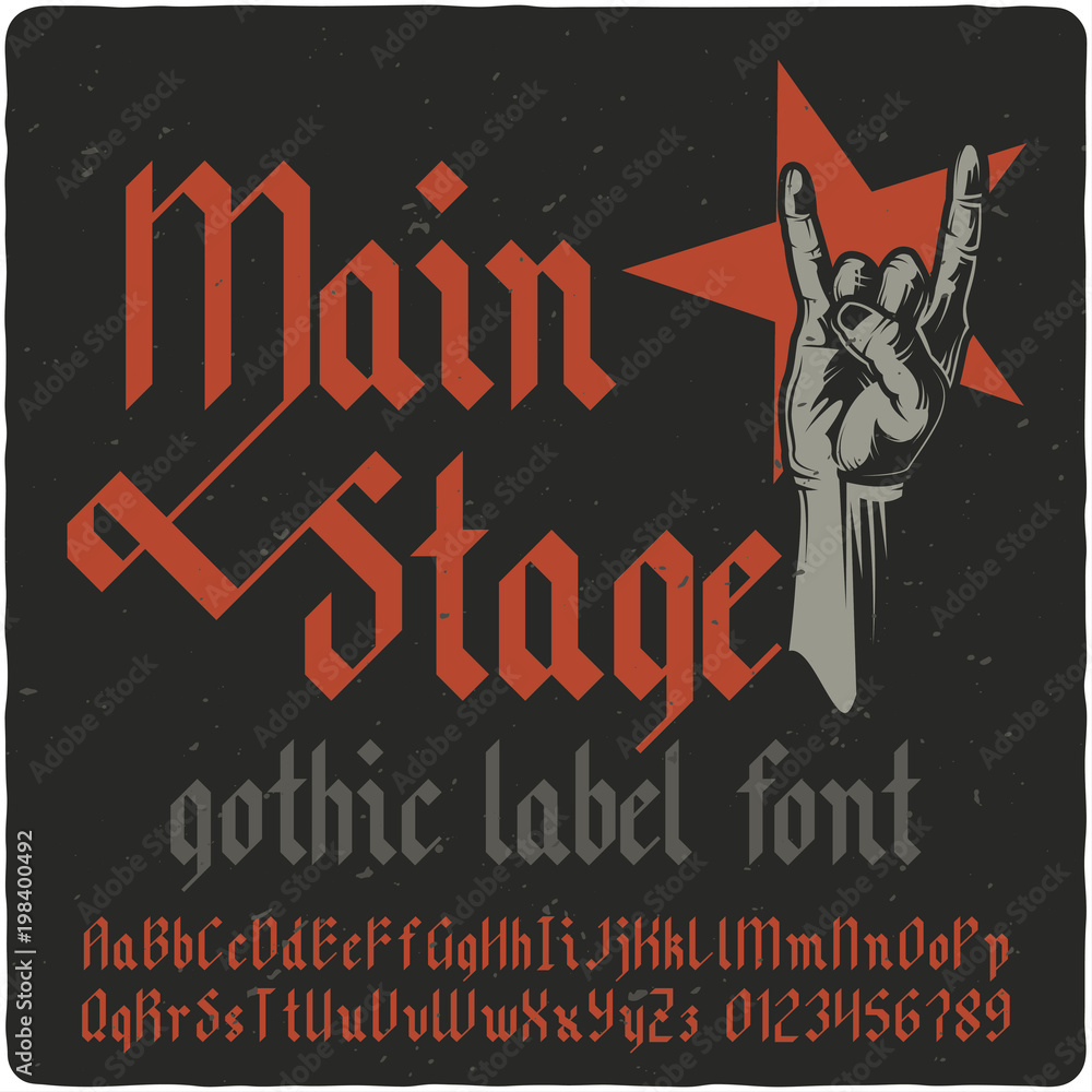 Gothic vintage typeface. Black-letter fracture font with rock music ...