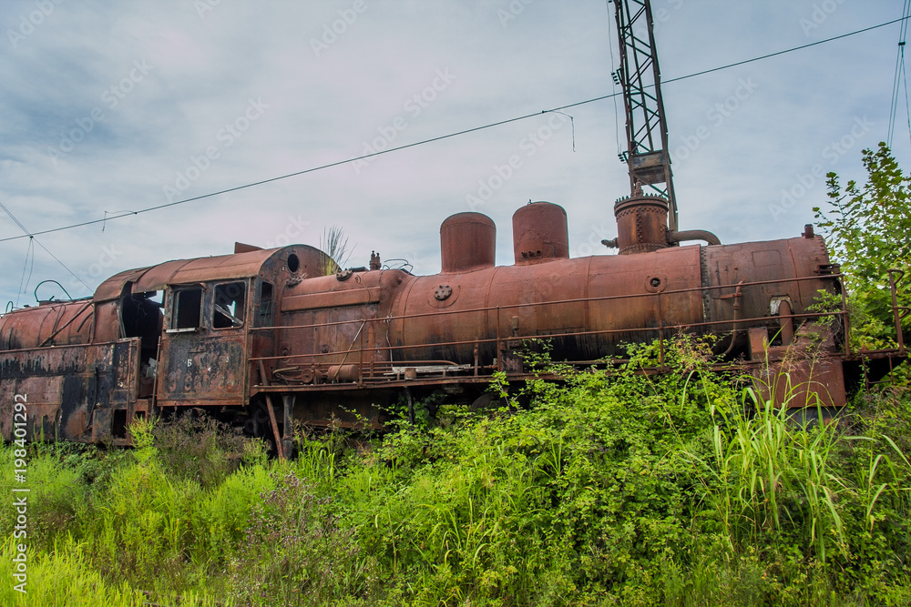 Abandoned train. Abandoned railway. Old rusty steam locomotive ...