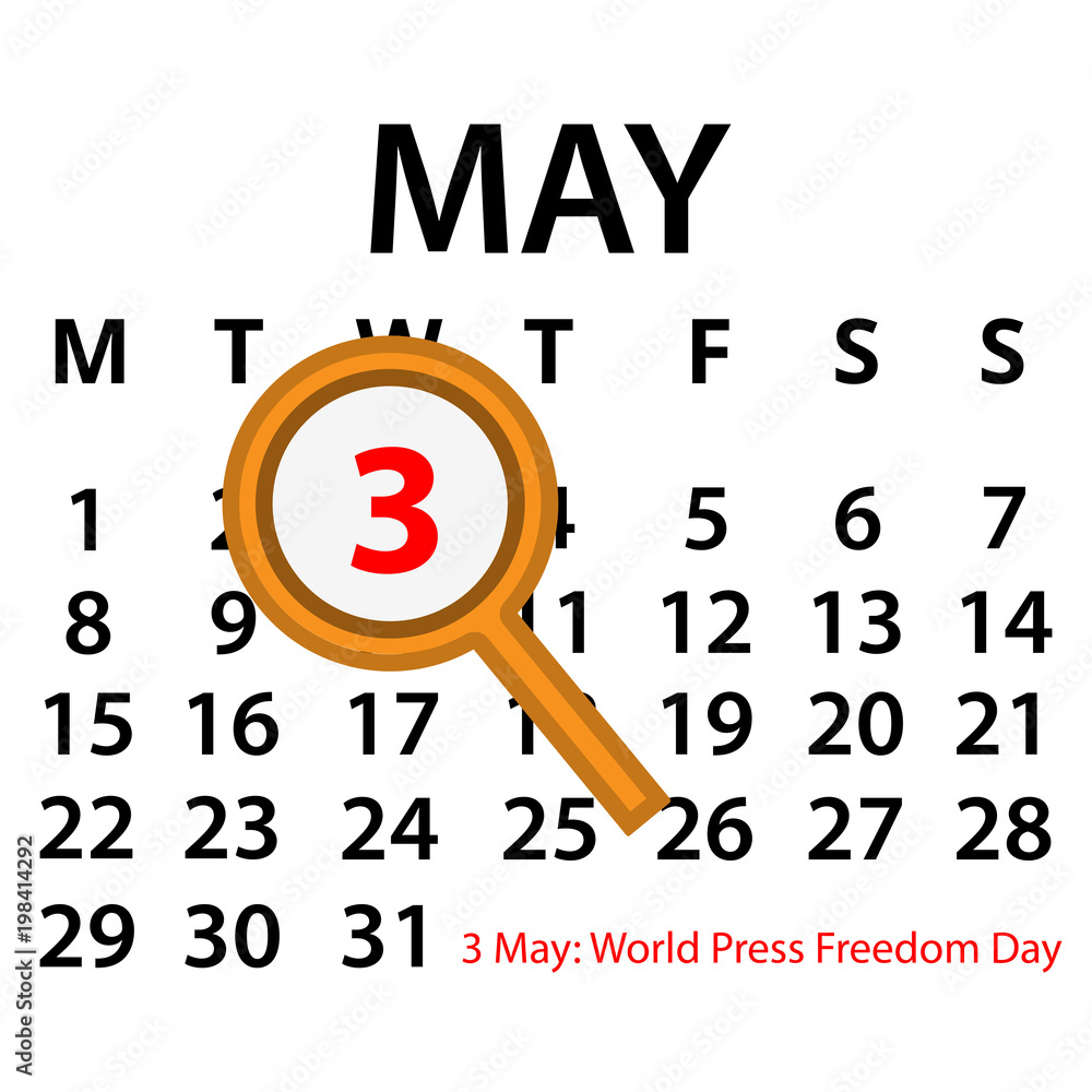 Simple vector calendar. May 3th. Commemorate the World Press Freedom ...