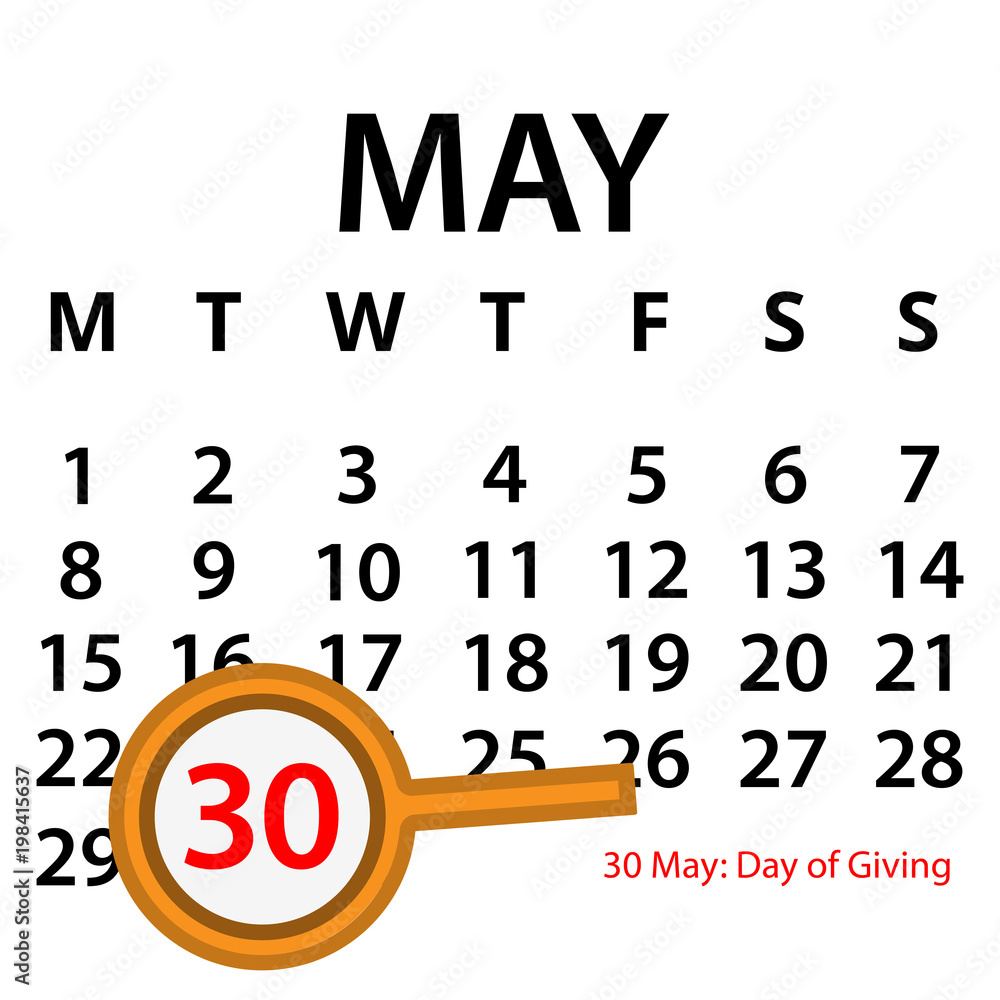 Simple vector calendar. May 30 th. Commemorate the Day of Giving. Stock ...