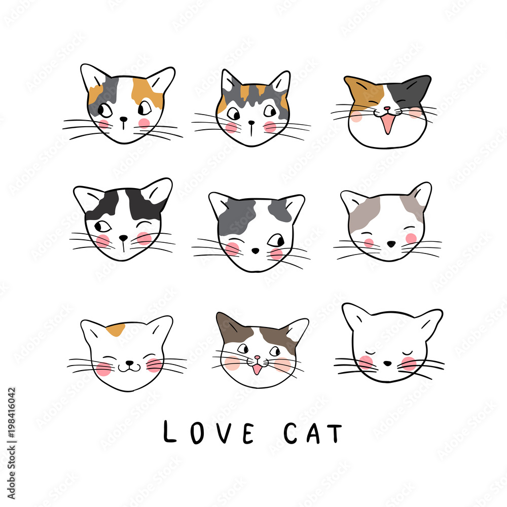 Vector illustration set design different emotion face of cat Draw ...