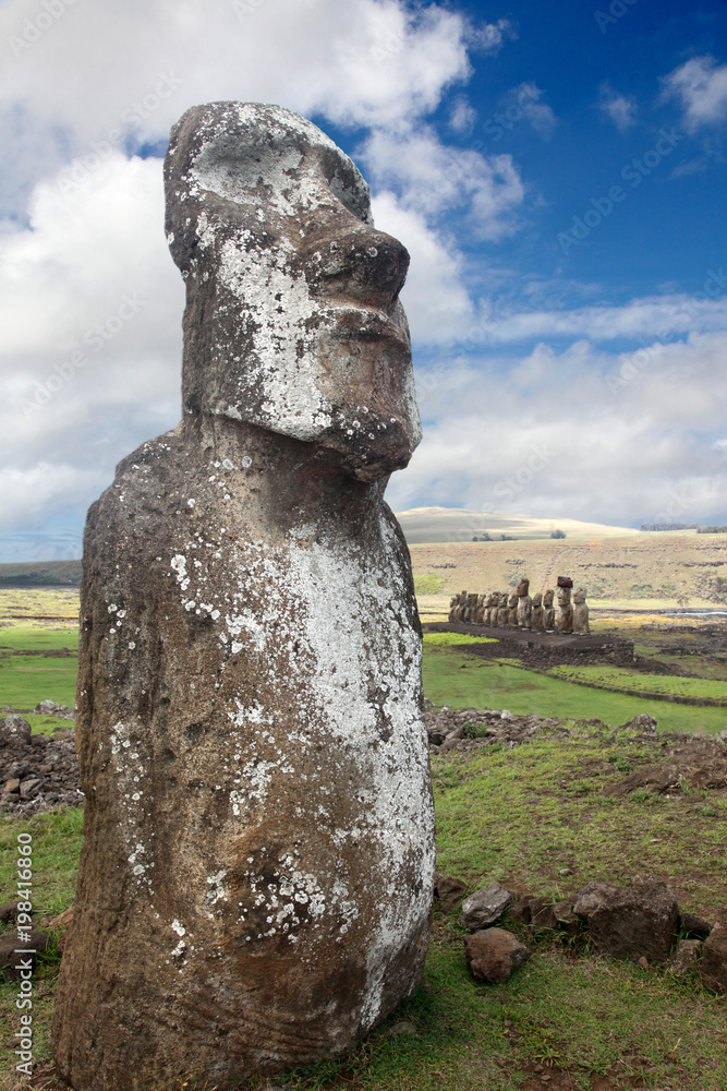 Moai at Ahu Tongariki by the Rapa nui people, Easter Island, Eastern ...