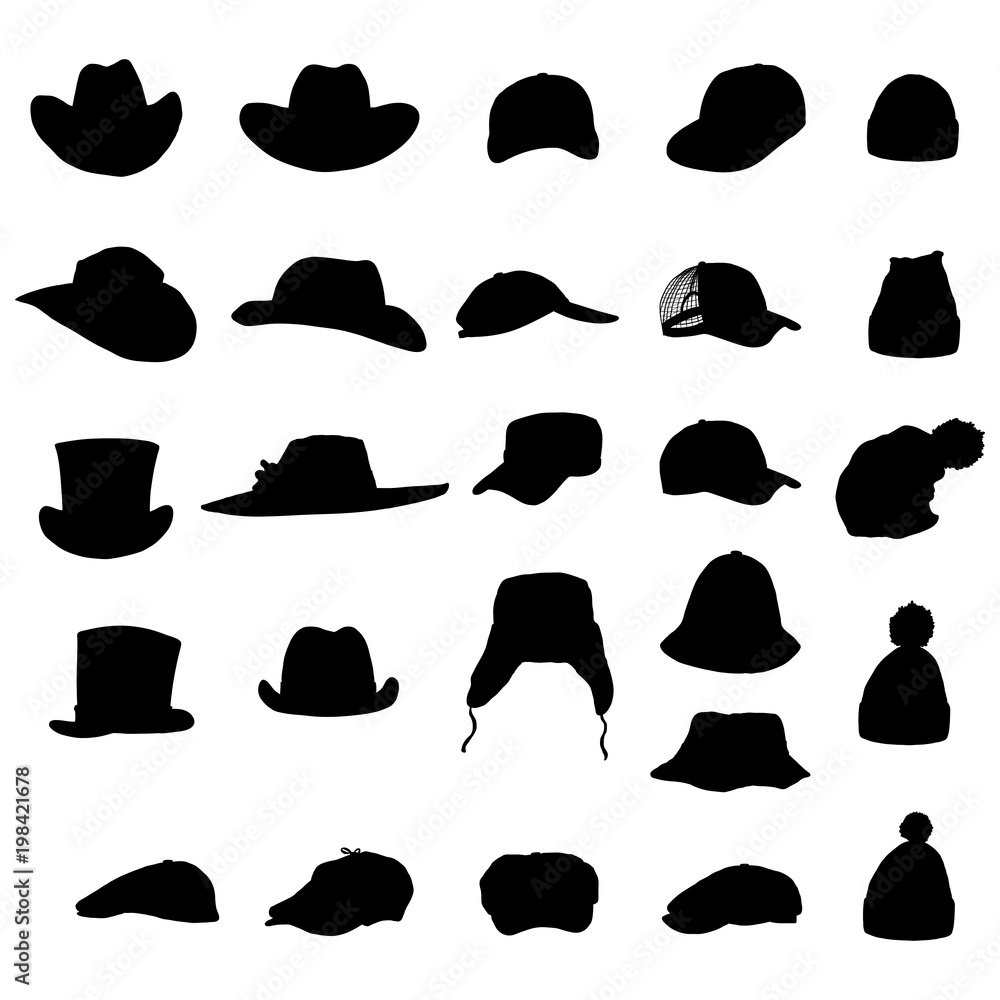 Vector Set of Silhouette of Hats and Caps Stock Vector | Adobe Stock