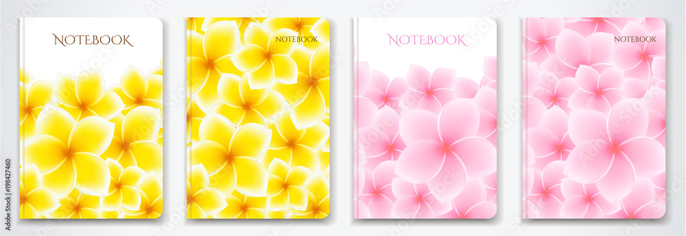 Cover designI of Notebook/ Planner with isolated Frangipani / plumeria ...