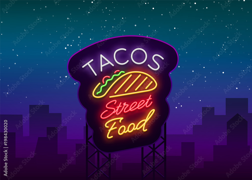 Tacos logo in neon style. Neon sign, symbol, bright billboard, nightly ...