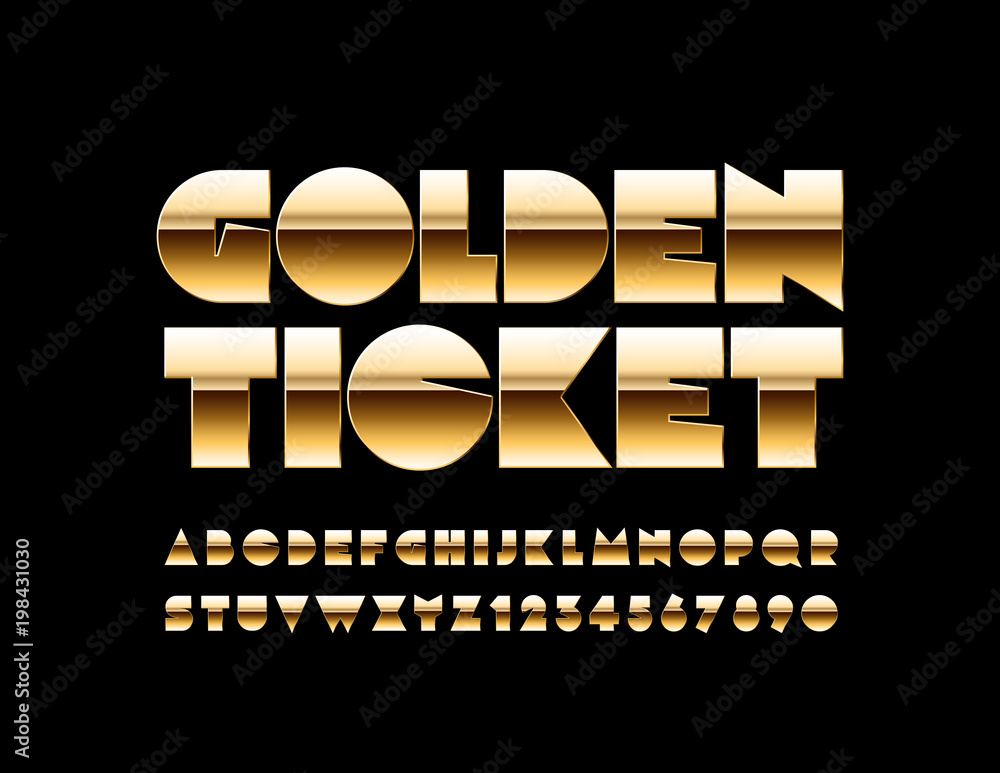 Vector Luxury text Golden Ticket. Exclusive Rich Font. Amazing Extra ...