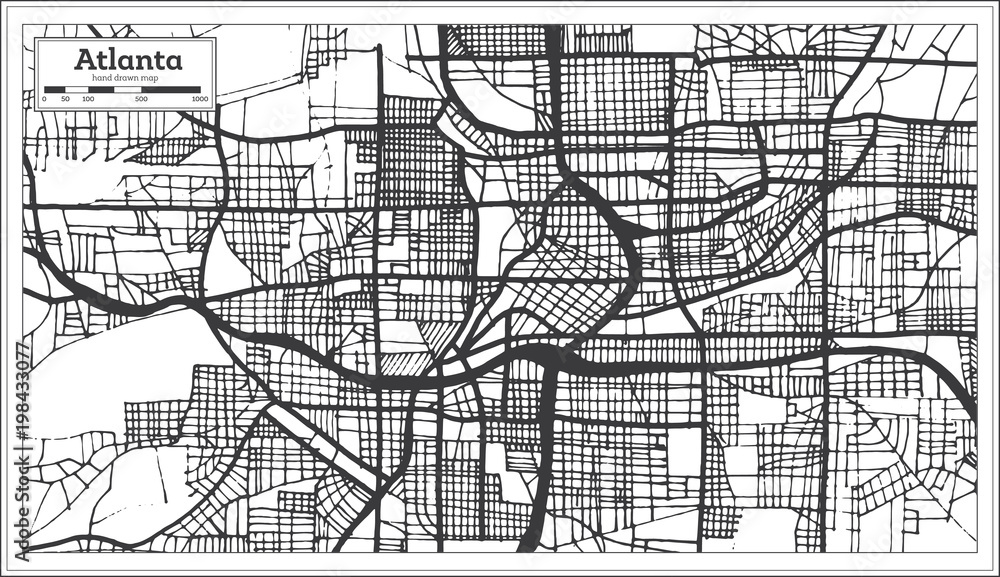 Atlanta Georgia USA City Map in Retro Style Black and White Color ...
