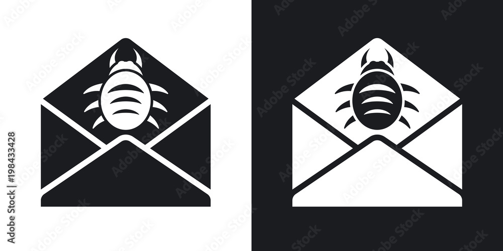 Vector infected email icon. Two-tone version on black and white ...