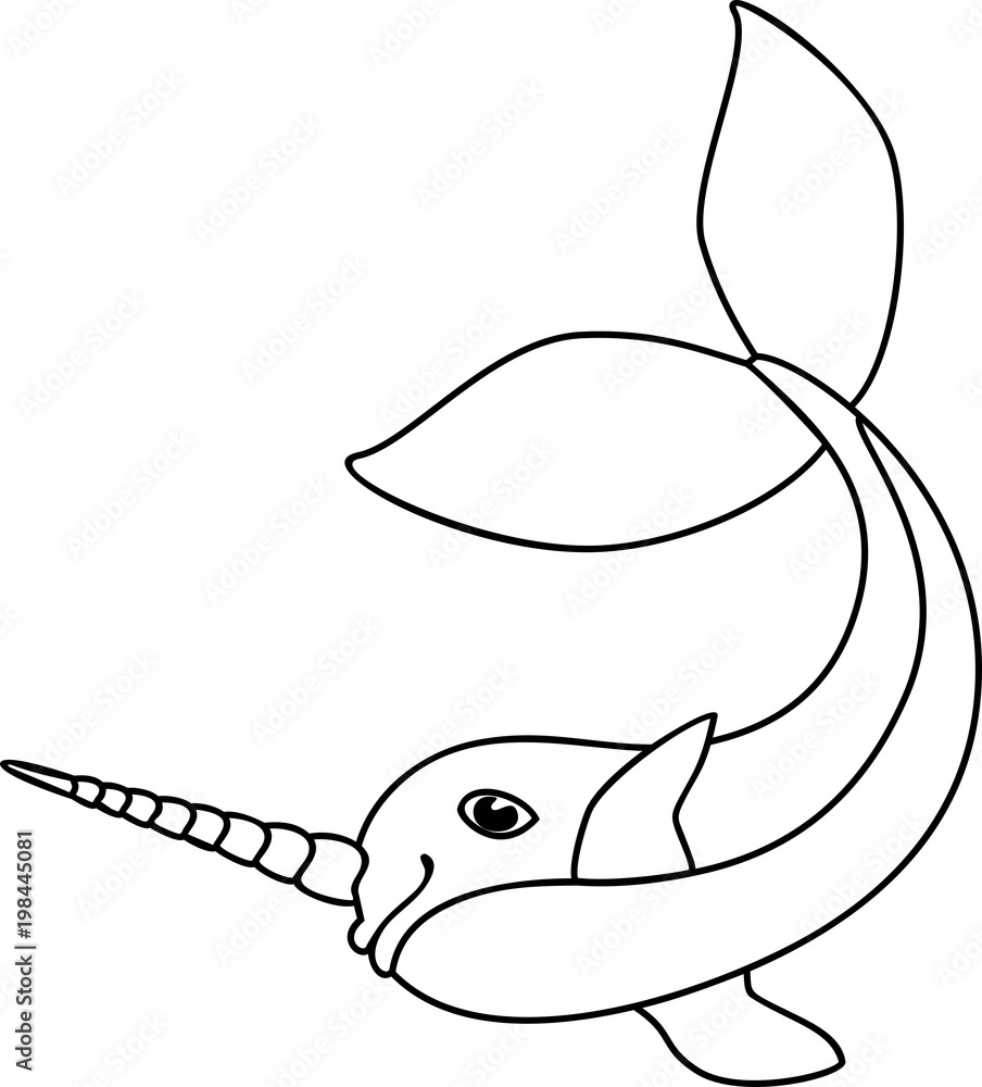 Cartoon narwhal coloring page Stock Vector | Adobe Stock