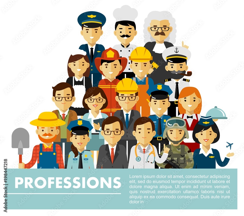 People occupation characters set in flat style isolated on white ... People occupation characters set in flat style isolated on white ...