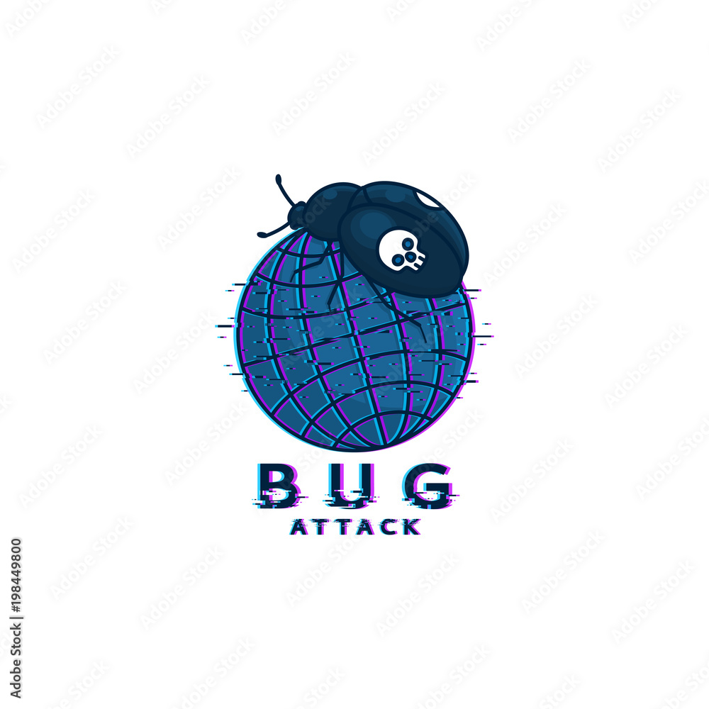 Bug attack logo template. Symbol of digital virus attack with bug and ...