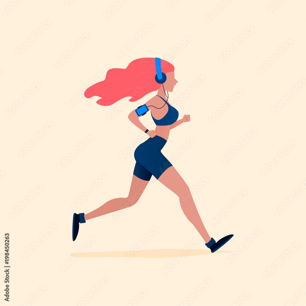 Running woman. Vector illustration in flat style Stock Vector | Adobe Stock