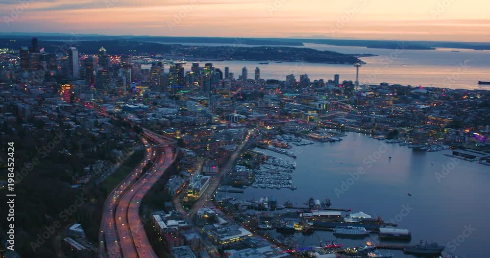 Panoramic Aerial View Downtown Seattle Skyline Lake Union ...