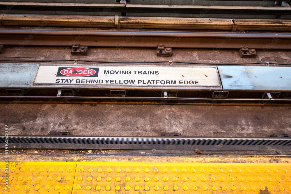Subway Track Warning. Symbol and message warning commuters to stay away ...