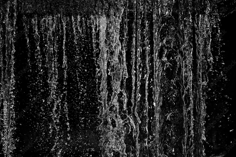 Floating water and flying drops. blue. Gray. black and white background ...