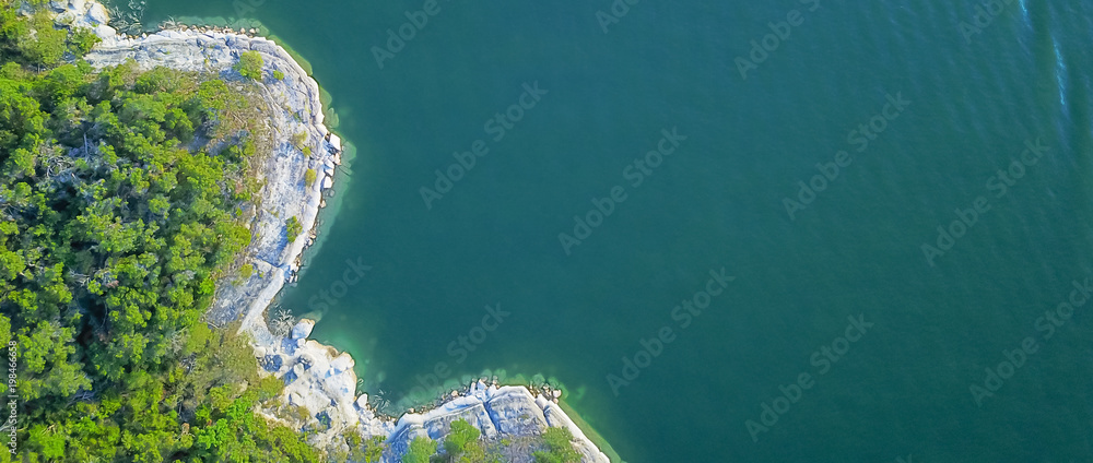 Panorama aerial view bluffs at Lake Travis, Austin, Texas, USA. Trees ...