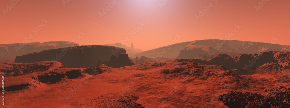 Mars, a panorama of a surface of a planet 3D rendering Stock ...