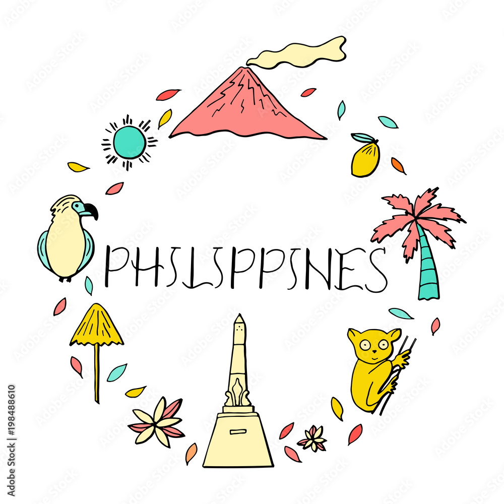 Isolated vector icons of Philippines. Culture and architecture. Stock ...