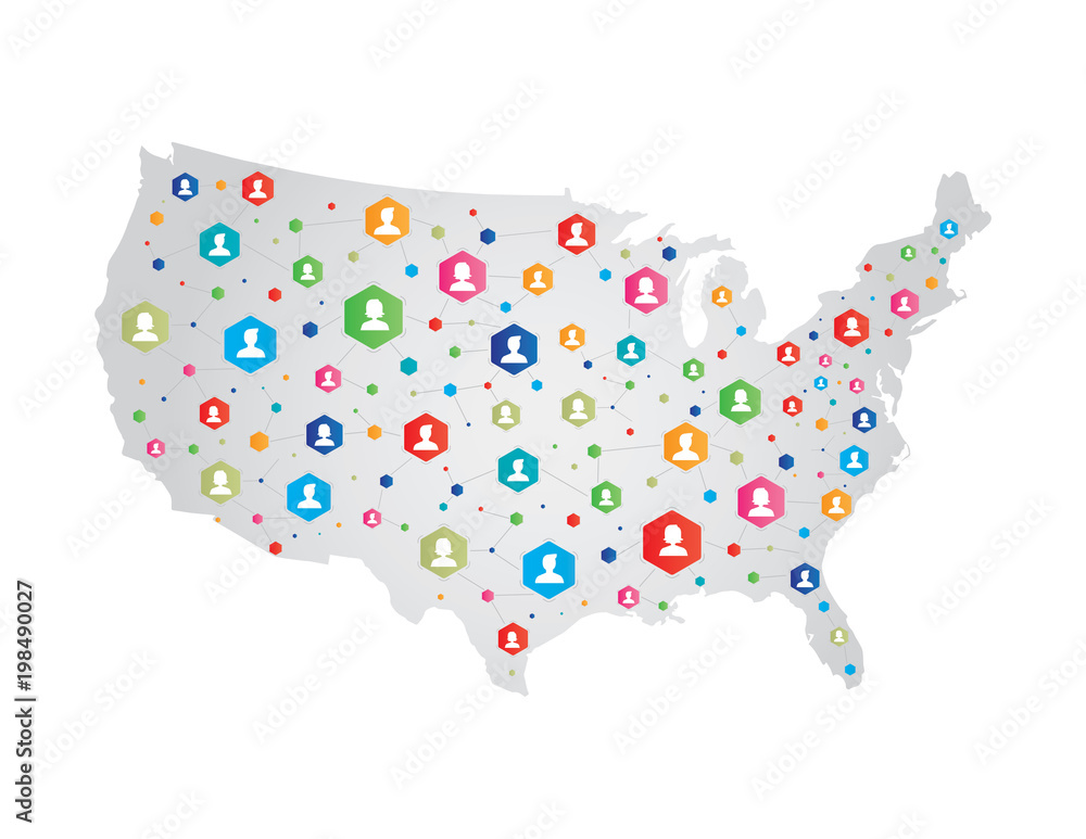 Usa Map connecting people concept Stock Vector | Adobe Stock
