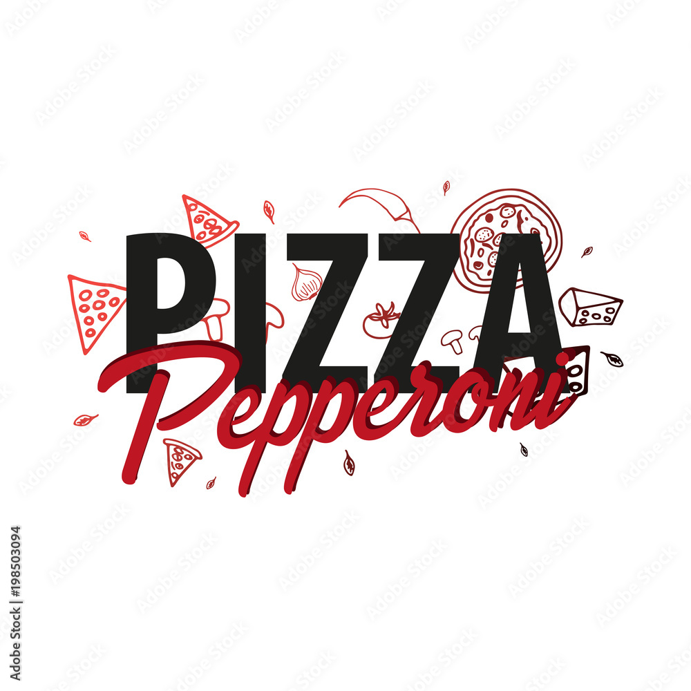 Pizza food logo or emblem for restaurant and cafe. Design with hand ...