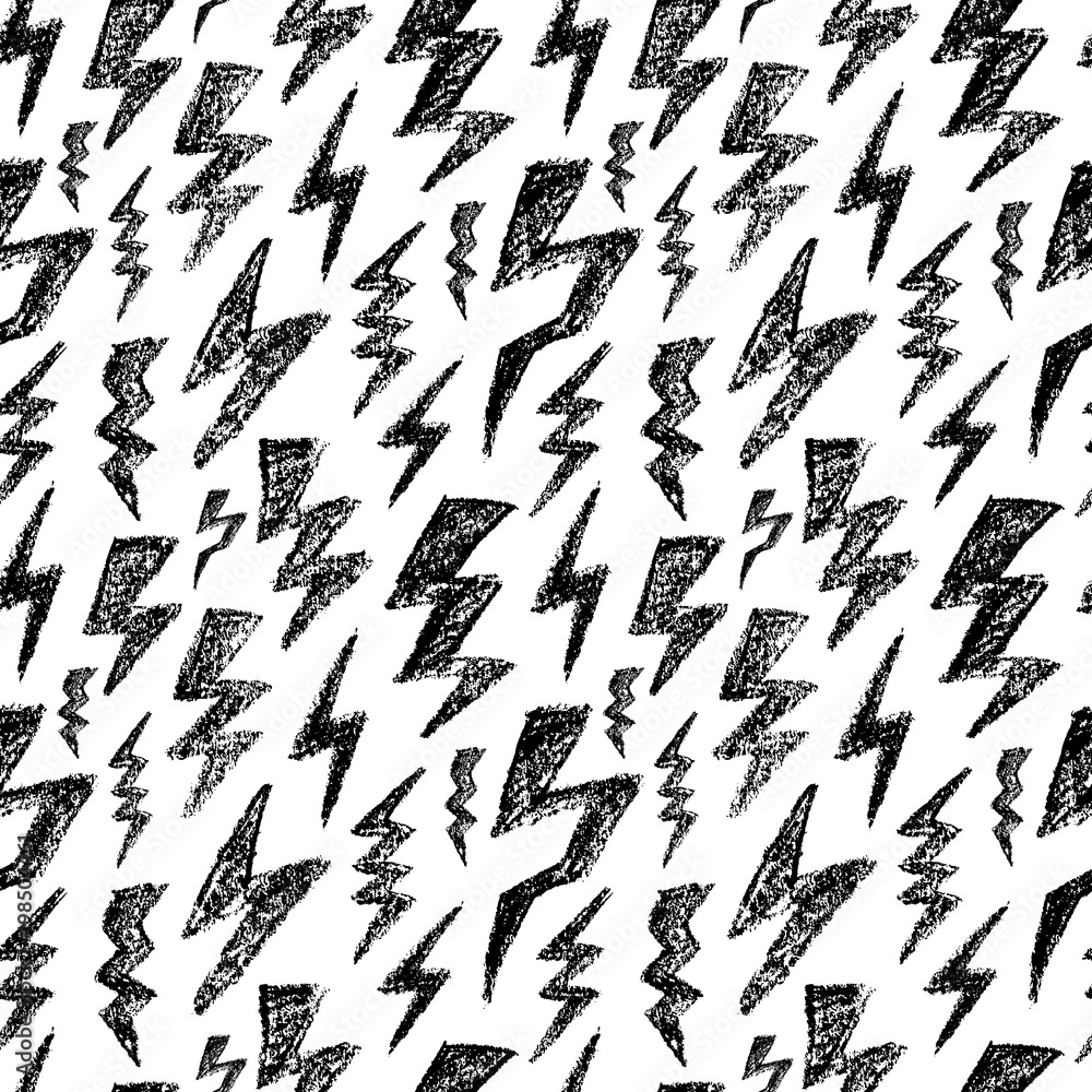 Hand drawn Lightning bolt seamless pattern. Black and white. Fashion ...