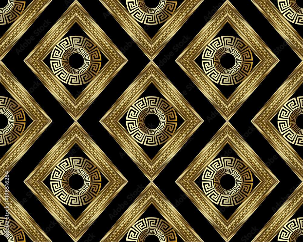 3d Greek key meander gold seamless pattern. Vector abstract geometric ...