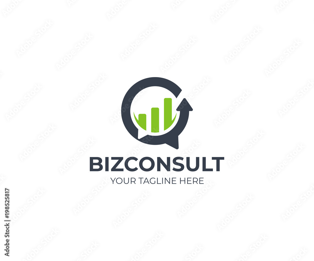 Business consulting logo template. Speech bubble and growth graph ...