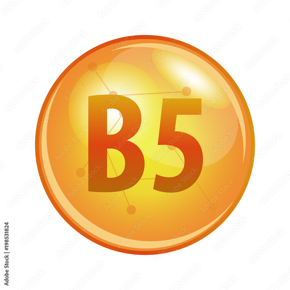Vitamin B5 capsule. Vector icon for health. Gold shining pill. Stock ...