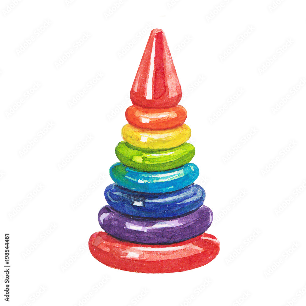 Colorful Watercolor Colorful pyramid icons. Hand drawn cute kids set ...