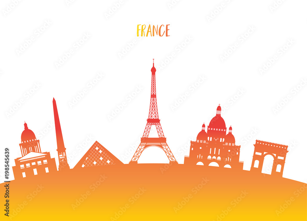 France Landmark Global Travel And Journey paper background. Vector ...
