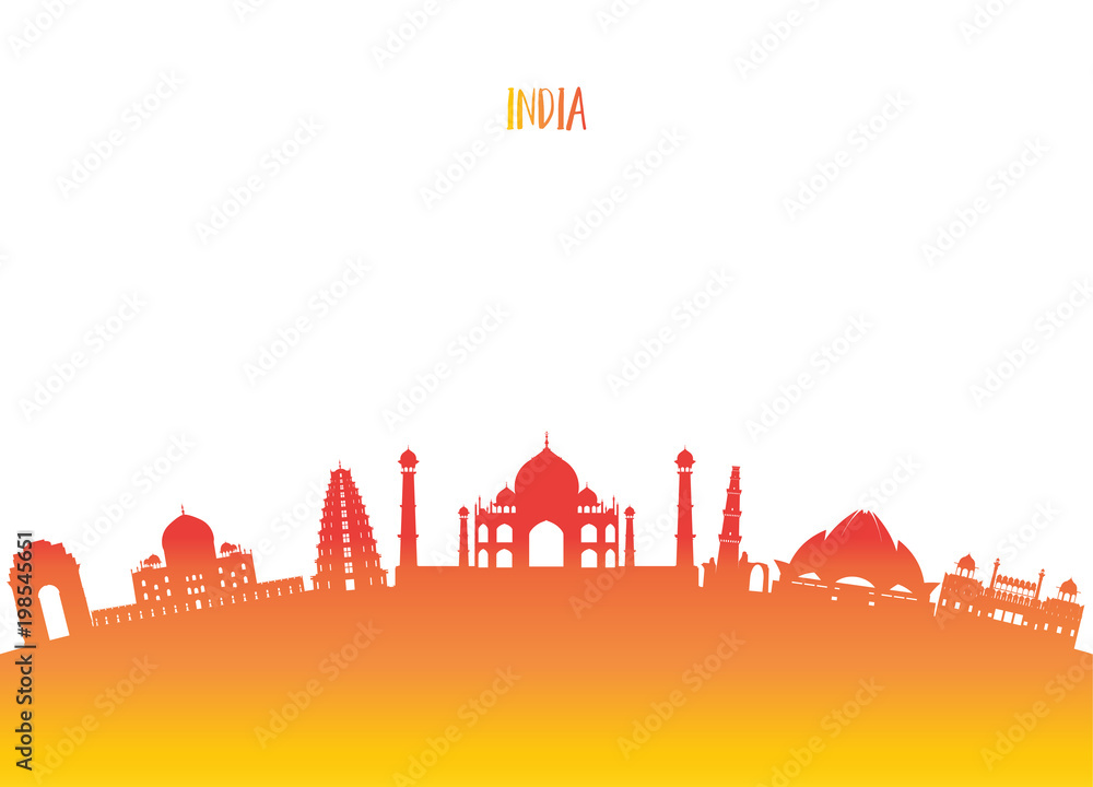 India Landmark Global Travel And Journey paper background. Vector ...