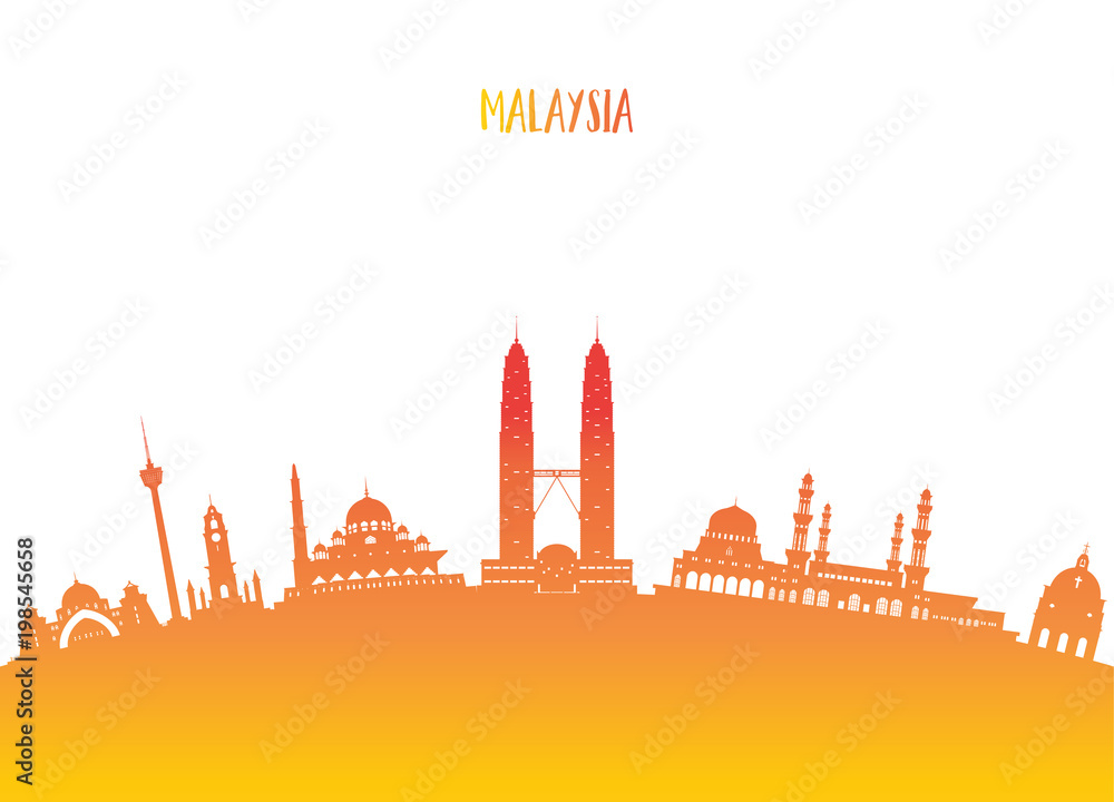 Malaysia Landmark Global Travel And Journey paper background. Vector ...