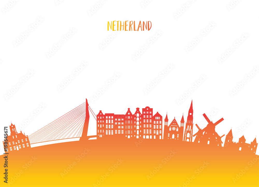 Netherland Landmark Global Travel And Journey paper background. Vector ...