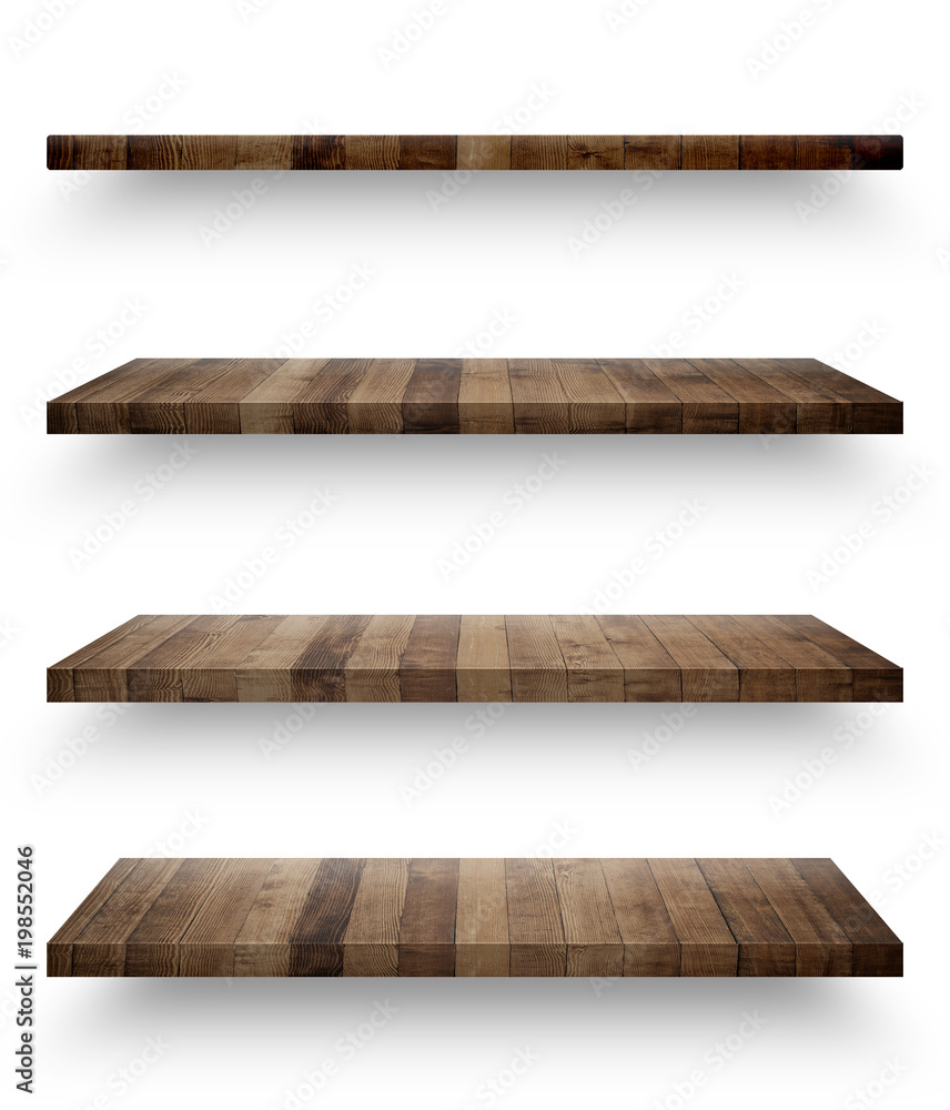 Wooden shelf template set isolated on white background with clipping ...