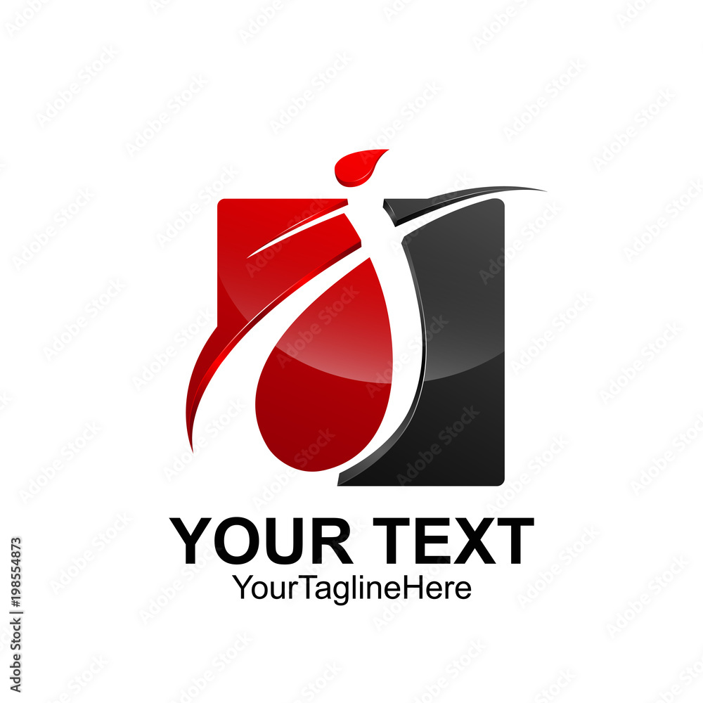 Initial letter J logo template colored black red square swoosh design ...