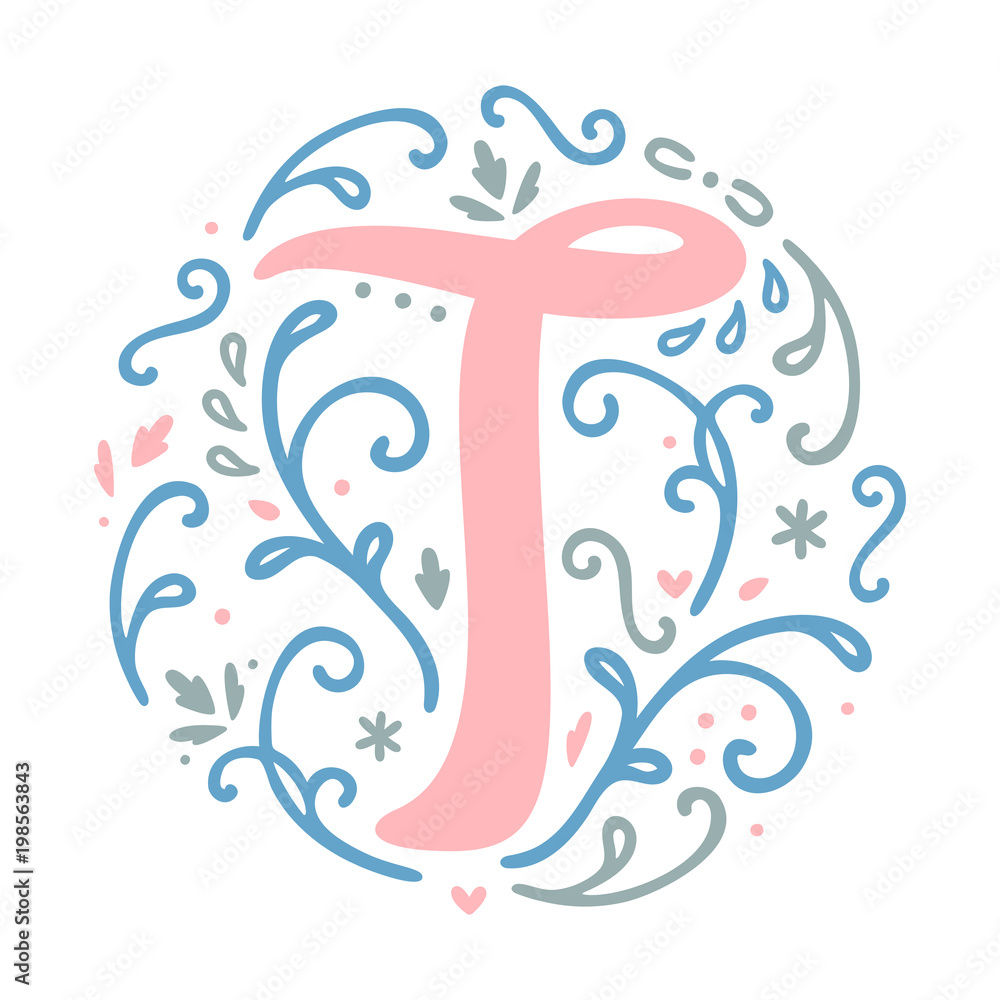 Feminine Floral Monogram Alphabet 't' Stock Vector | Adobe Stock