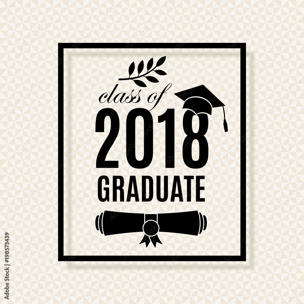 Vecteur Stock Class of 2018 graduation poster with hat, scroll and ...