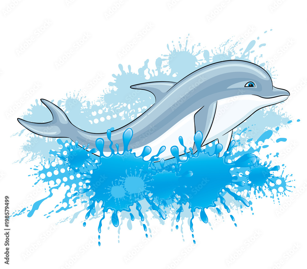 Dolphin and water splash on a white background. Stock Vector | Adobe Stock