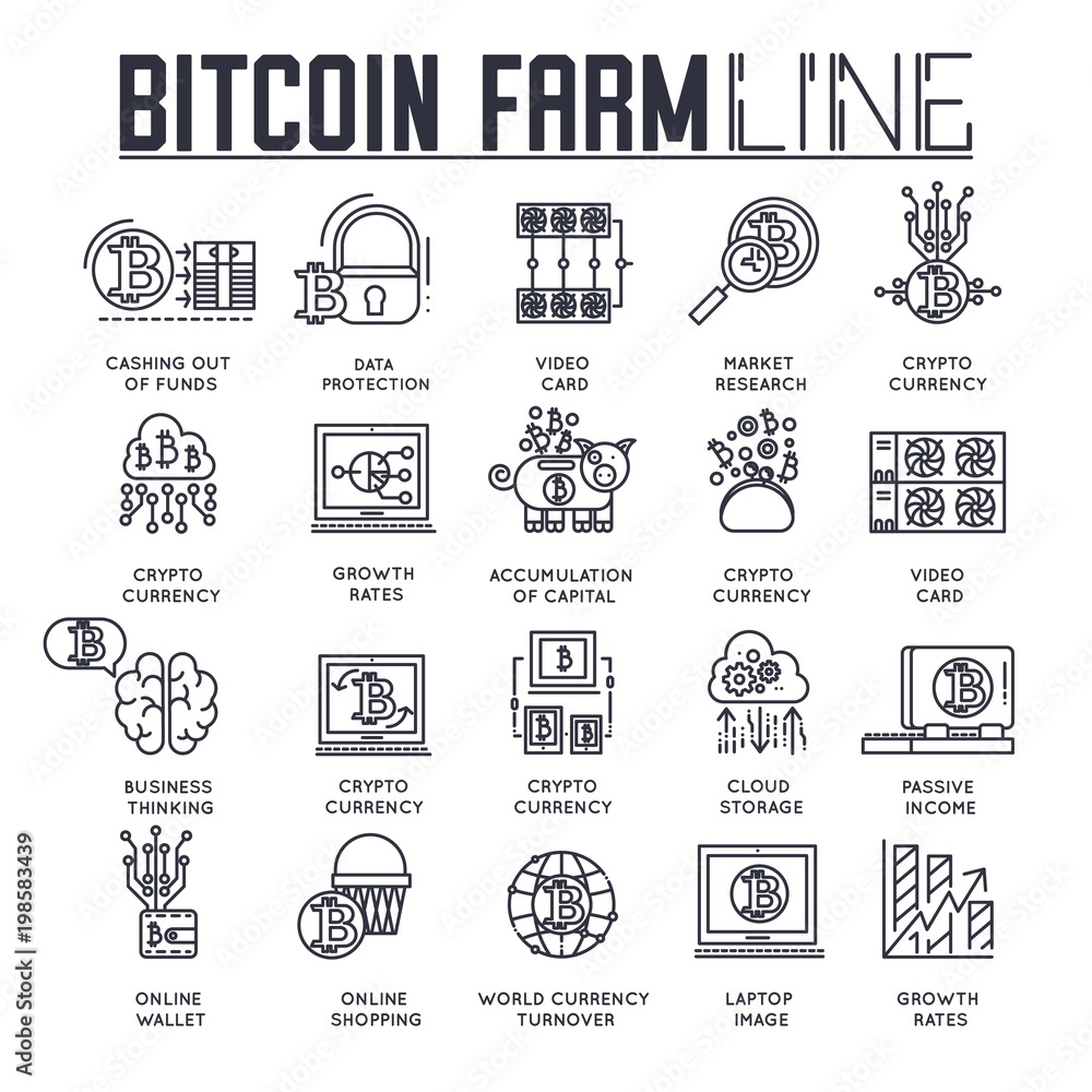 Bitcoin outline icons collection set. Modern technologies linear symbol ...